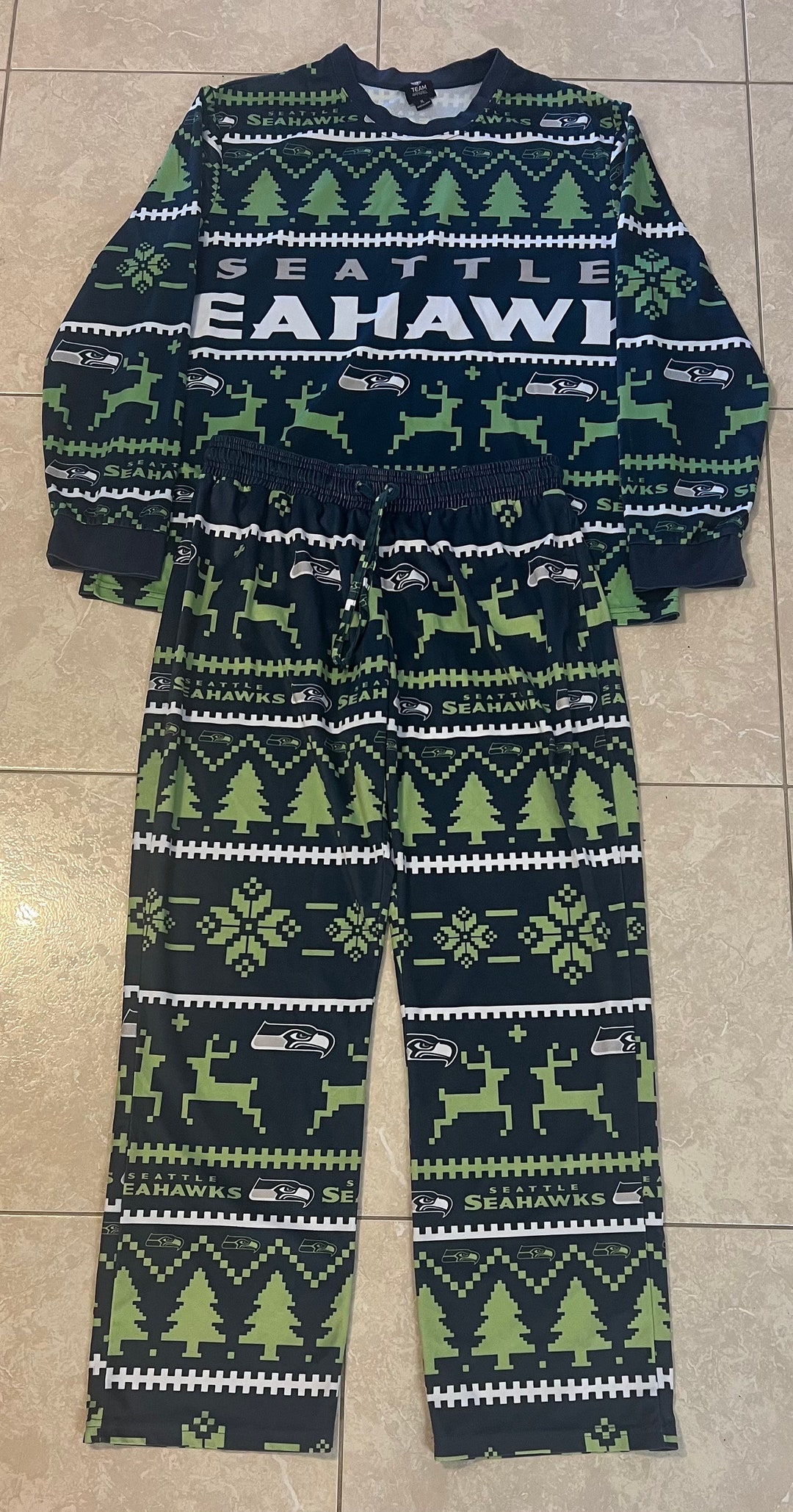 Seattle Seahawks Pajamas Set Adult XL Blue Green Logo Christmas NFL ...