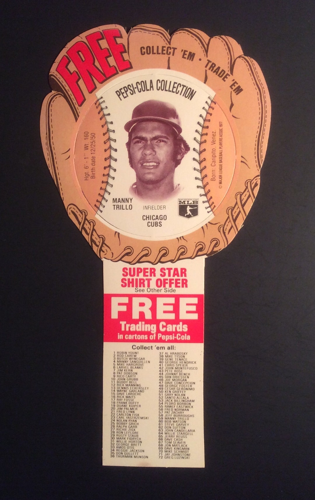 Pepsi Cola Collection 1977 Baseball Stars Manny Trillo Chicago Cubs ...