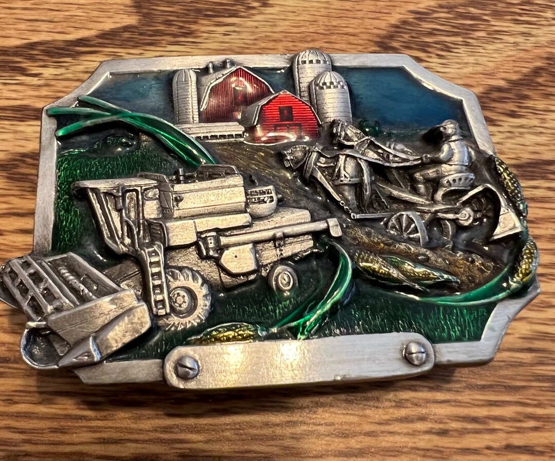 Vintage Farming Siskiyou Belt Buckle Enameled Pewter 3 1/2” Rectangle ...
