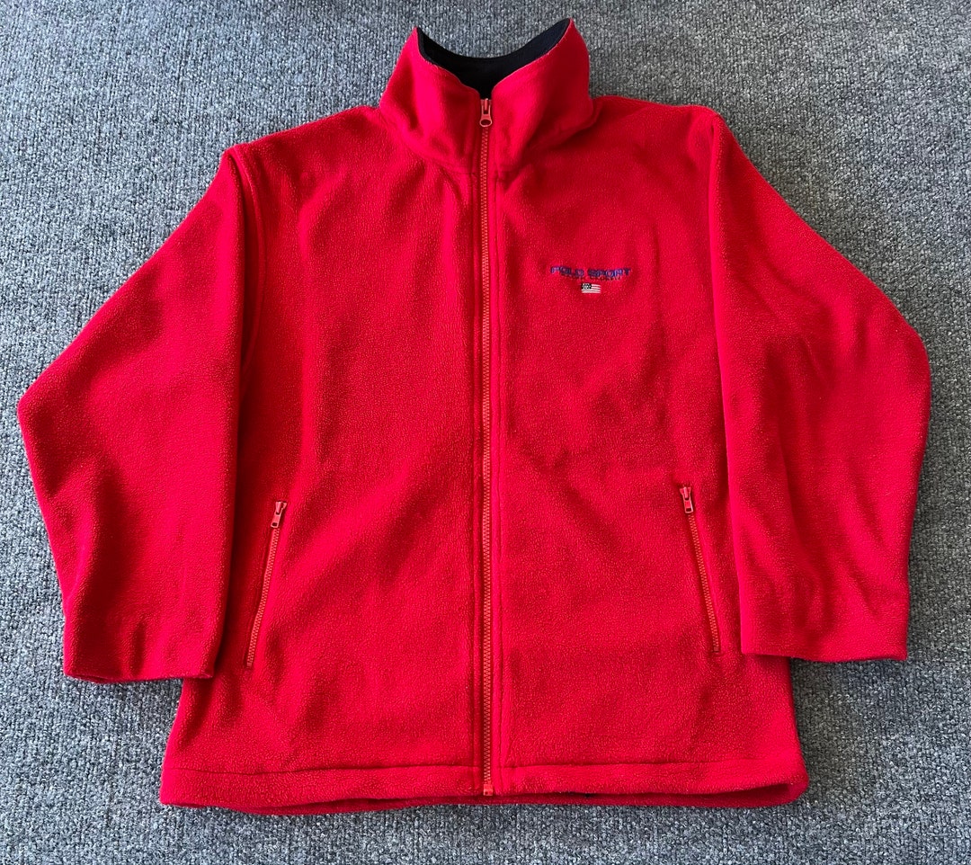 Polo Sport Ralph Lauren VTG Mens L Fleece Red Full Zip Jacket Preppy ...