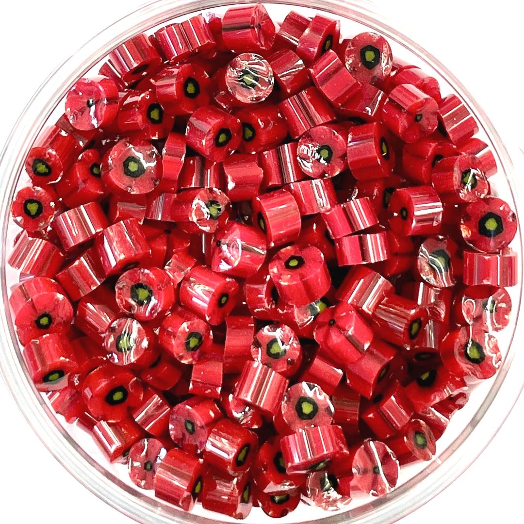 Red Poppy Murrini, Millifiori, Cane, Bullseye Glass 90coe - 25g - Etsy UK