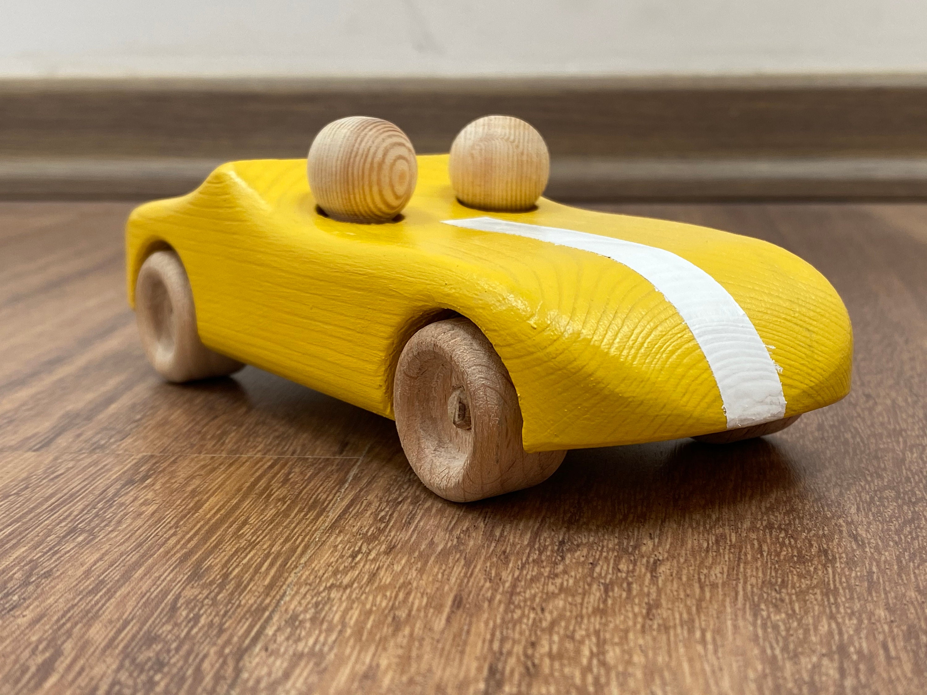 Handcrafted Wooden Yellow Car With White Stripe Pretend Play - Etsy