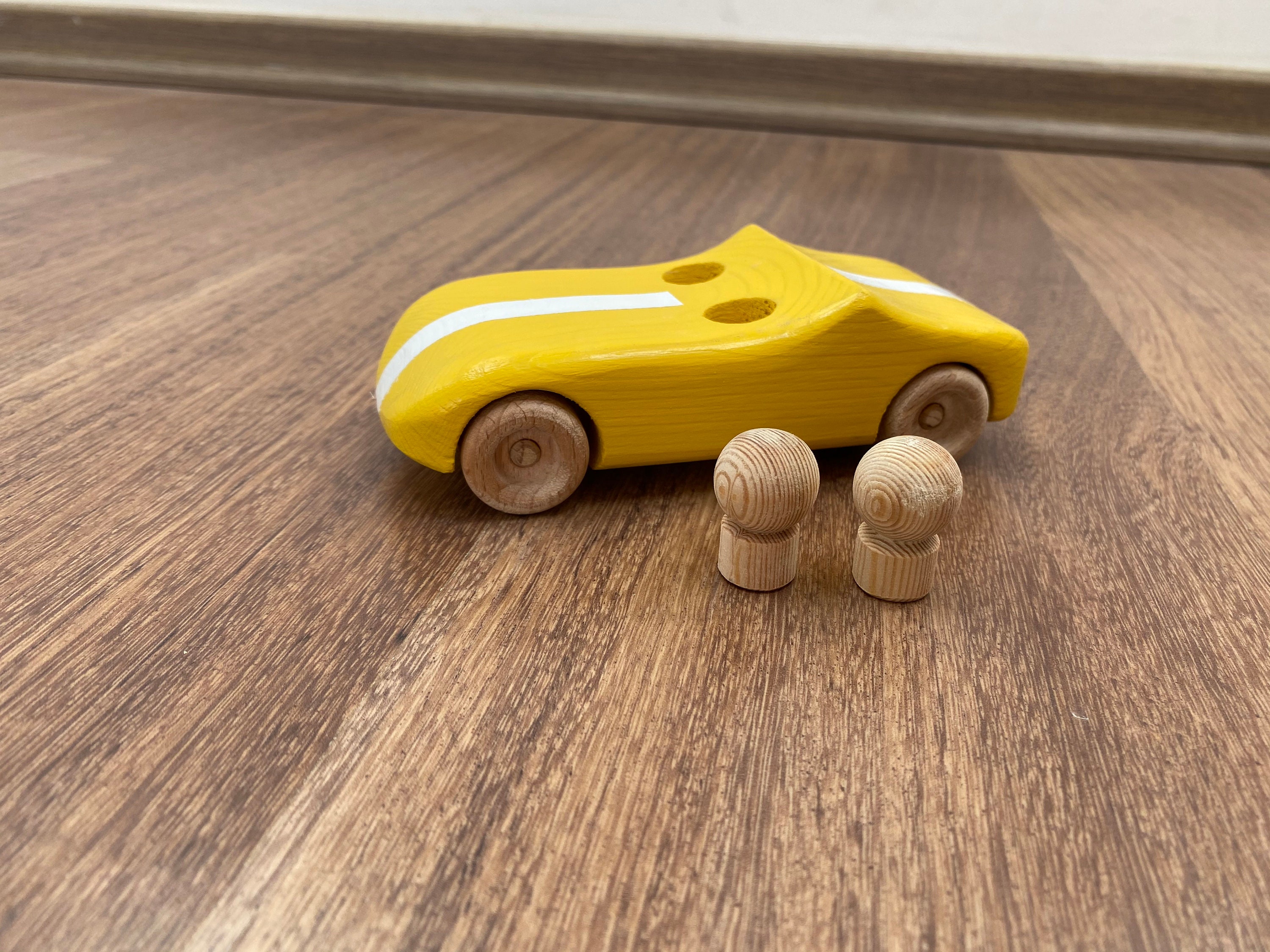 Handcrafted Wooden Yellow Car With White Stripe Pretend Play - Etsy