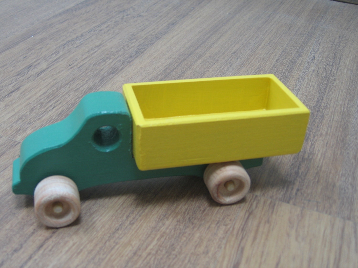 Mini Wooden Green and Yellow Toy Truck - Eco-friendly Toy for Kids and ...