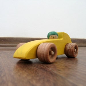 Wooden Sports Car - Yellow Racing Car Toy - Peg Driver With Green ...