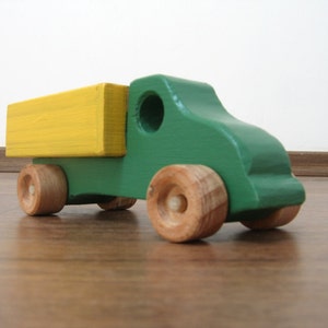 Mini Wooden Green and Yellow Toy Truck - Eco-friendly Toy for Kids and ...