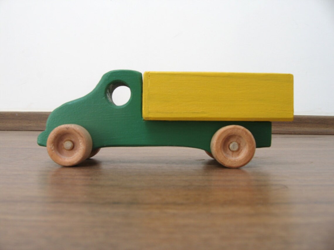Mini Wooden Green and Yellow Toy Truck - Eco-friendly Toy for Kids and ...