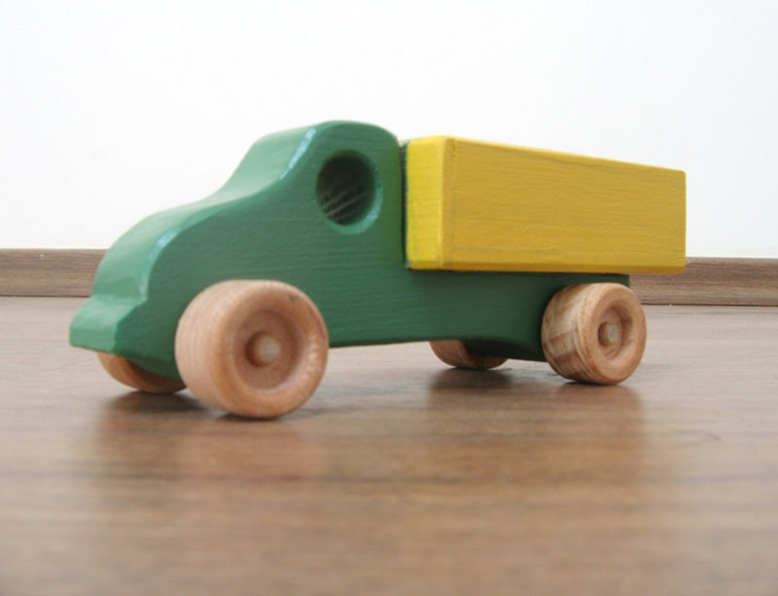 Mini Wooden Green and Yellow Toy Truck - Eco-friendly Toy for Kids and ...