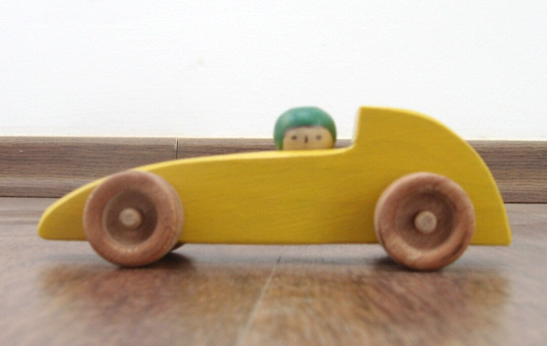 Wooden Sports Car - Yellow Racing Car Toy - Peg Driver With Green ...