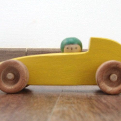 Wooden Sports Car Yellow Racing Car Toy Peg Driver With - Etsy