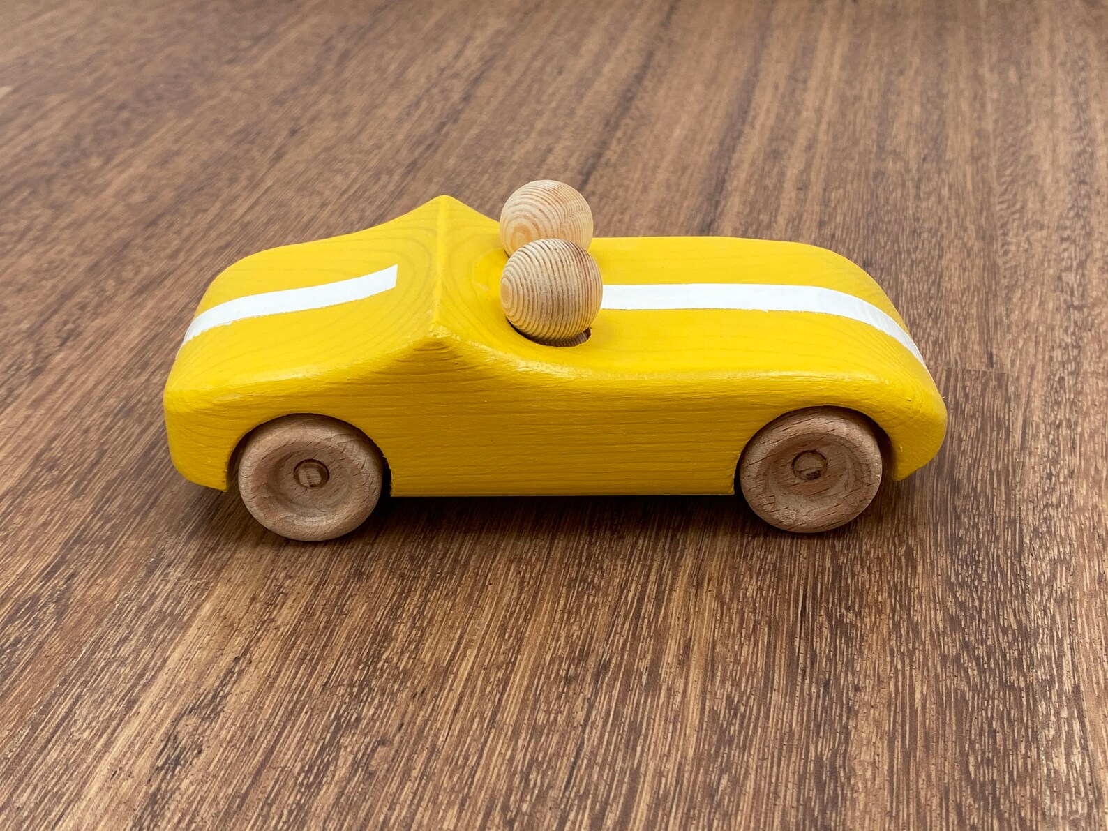 Handcrafted Wooden Yellow Car With White Stripe - Pretend Play Car Toy ...