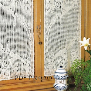 Crochet Curtains Cafe Style Pattern - Filet Style - 29 1/2" Long X 16 1 ...