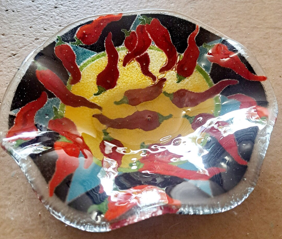 Vintage 2001 Peggy Karr Fused Art Glass "hot Peppers" Display Glass ...