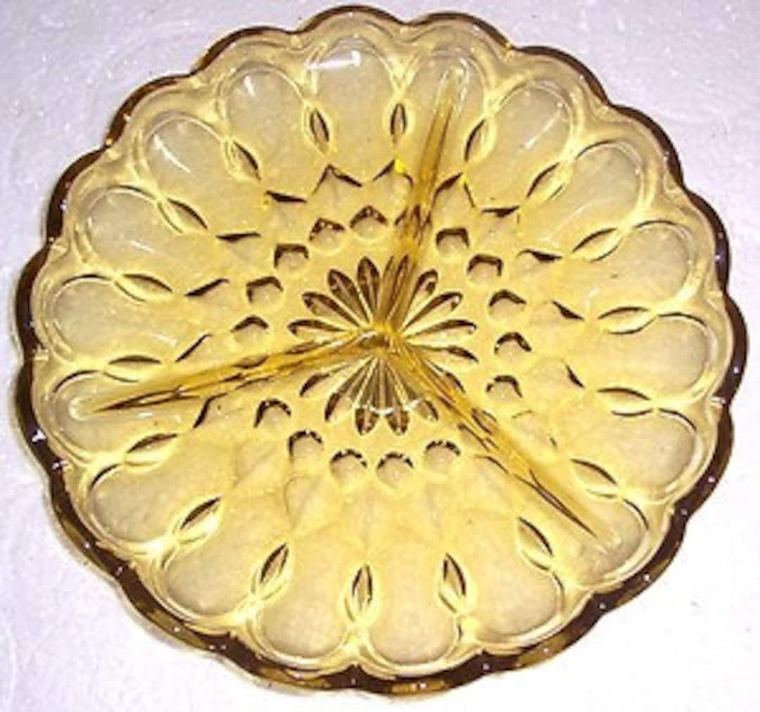 Vintage Topaz Color Depression Pressed Solid Heavy Glass Peanut Dish ...