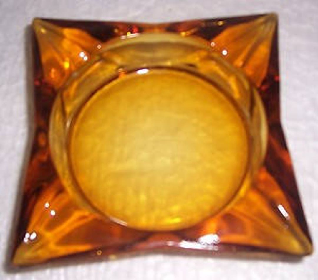 VINTAGE Solid Pressed Glass Amber Color Mid Century Star Designed ...