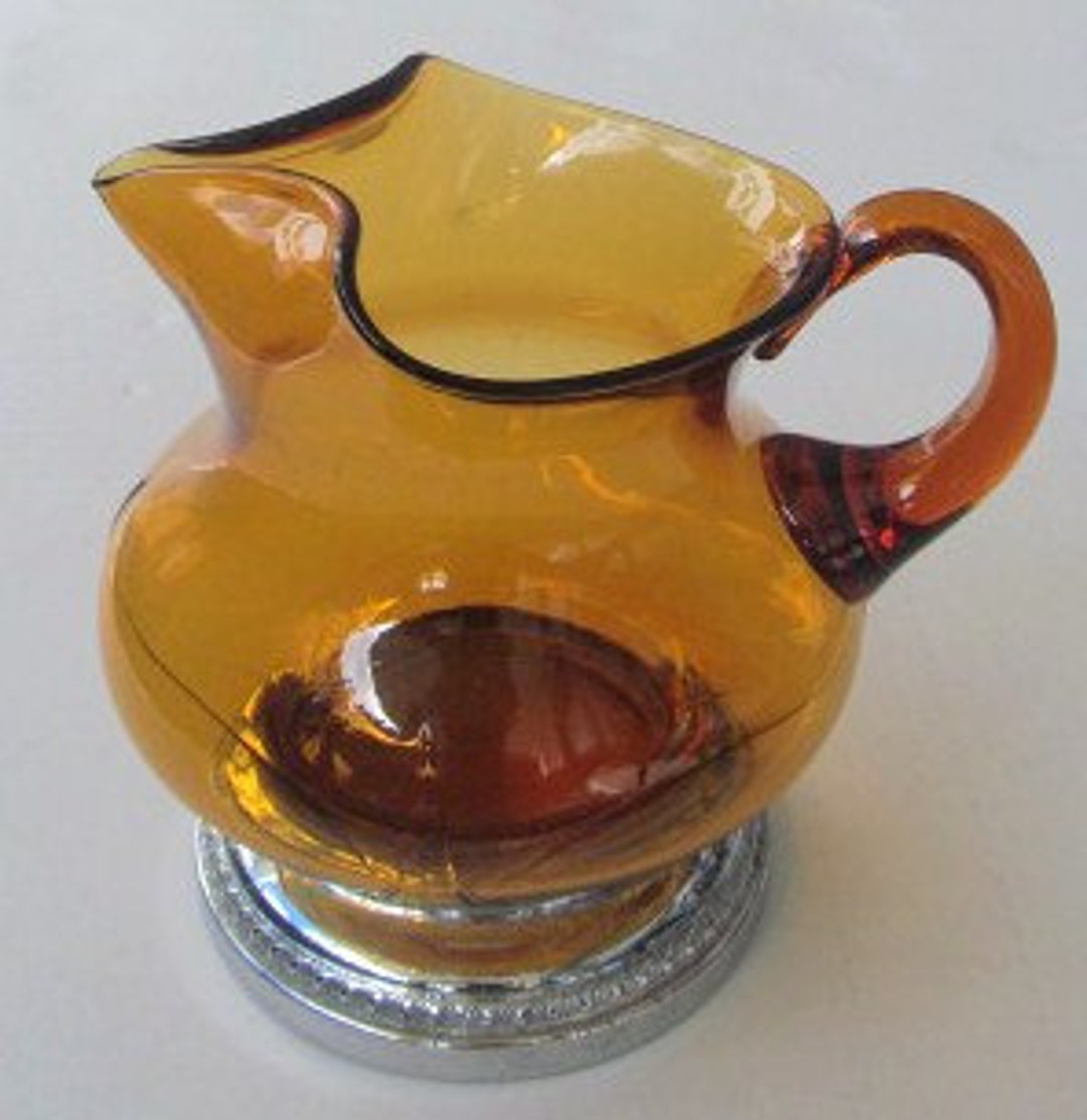 1950's Vintage Krome Kraft Mid-century Amber Color Glass Pitcher, Juice ...