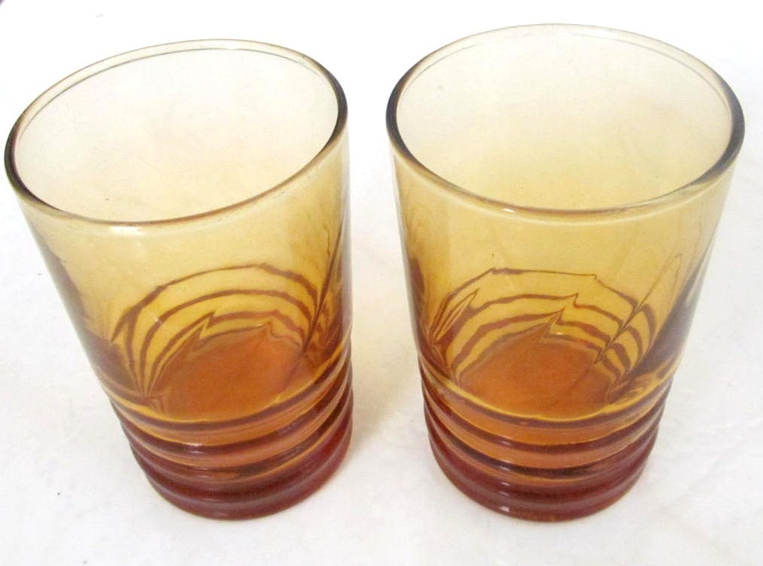 Vintage Libbey Amber Highball Glasses: Optic Swirl Design, Set of 2 - Etsy