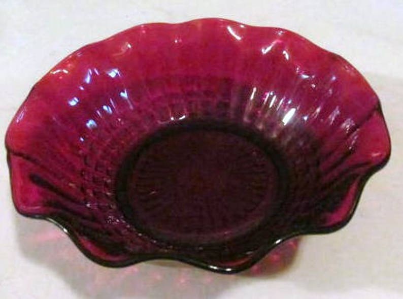 Vintage Anchor Hocking Ruby Red Color Pressed Glass Ruffled - Etsy