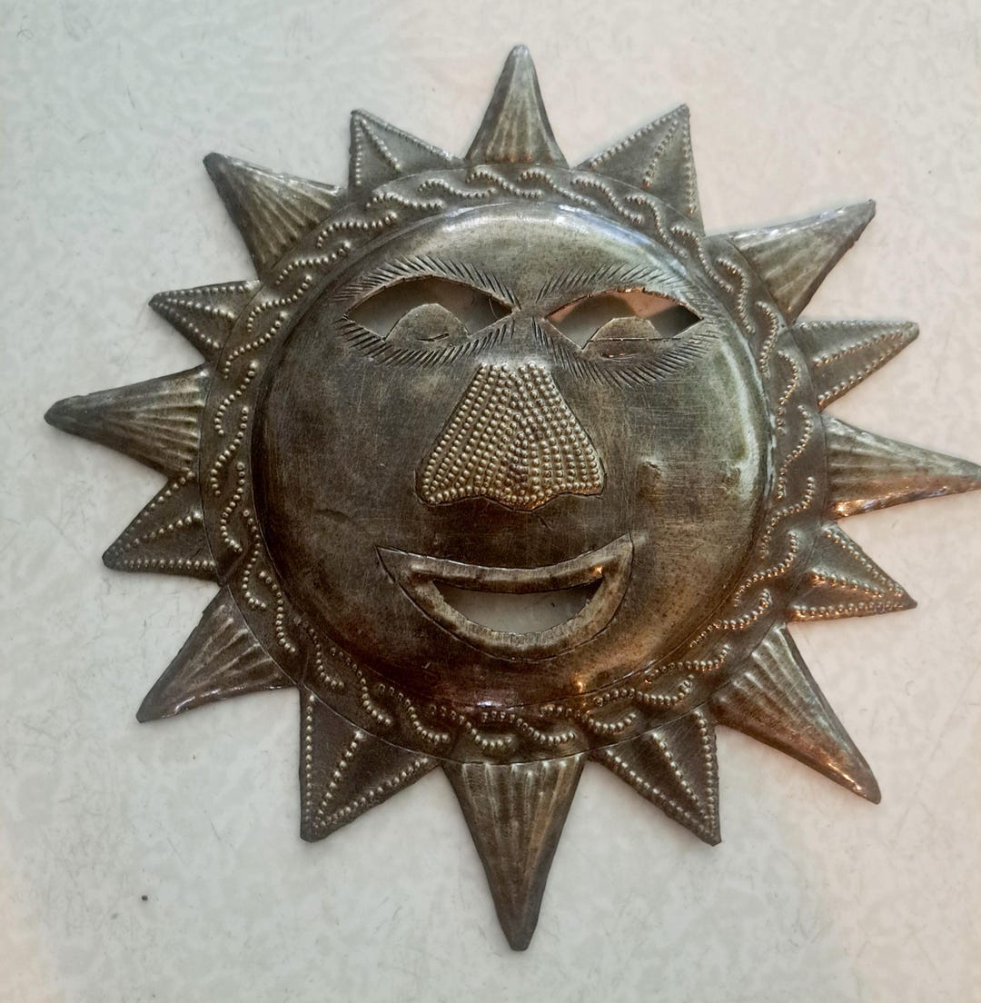 Handmade Recycled Metal "sun Face" Sculpture Haitian Metal Art Wall ...