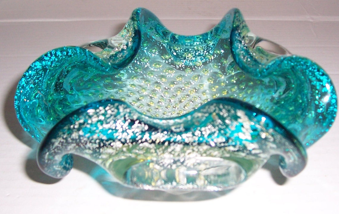 Murano Hand Blown Turquoise Blue Bullicante Stardust Designed | Etsy