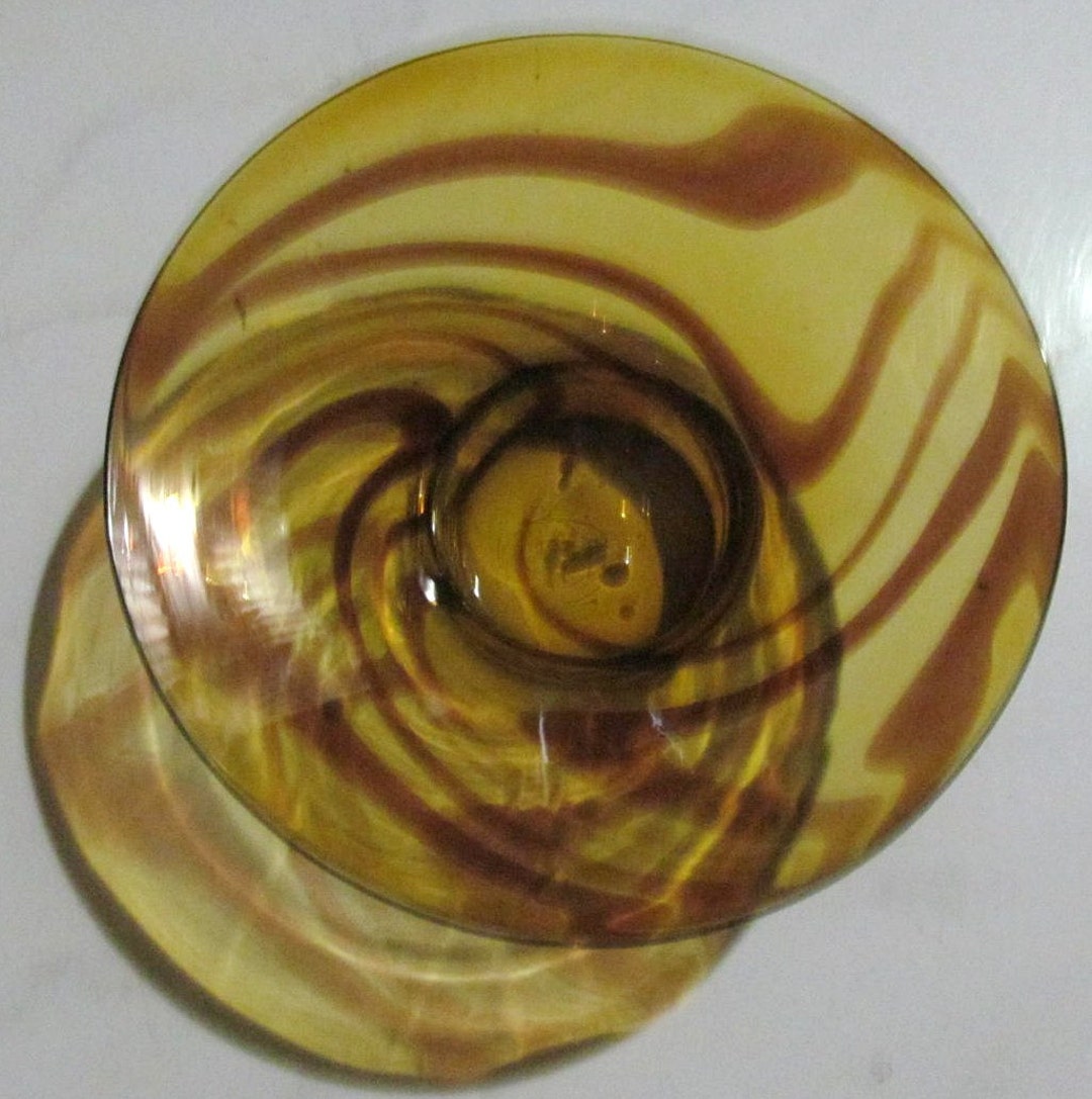 Vintage Hand Pressed Glass Indigo/brown Color Swirl Design Display ...