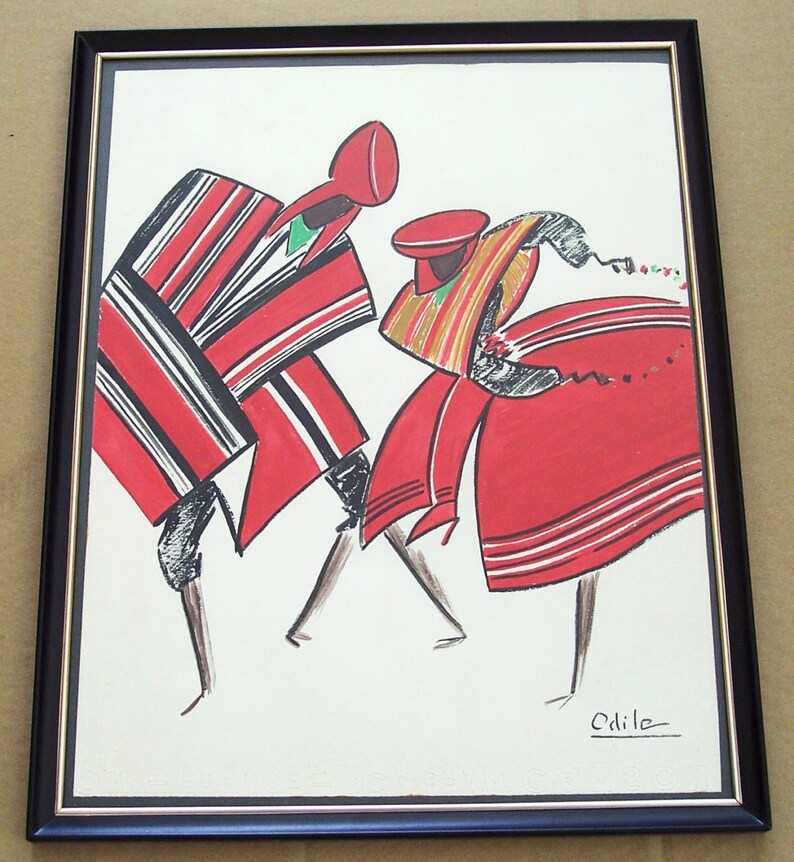 Artist Odile Untitled "the Dancers" Hand Painted Gouache Art - Etsy