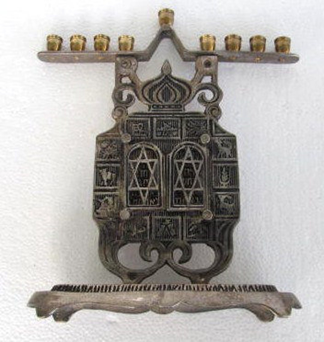 Vintage Silver & Brass Hanukkah Menorah: 12 Tribes of Israel Judaica - Etsy