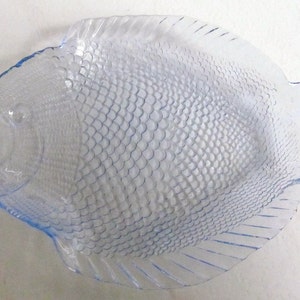 Pasabahce Sky Blue Pressed Glass Art Fish Large Dinner Serving Plate ...