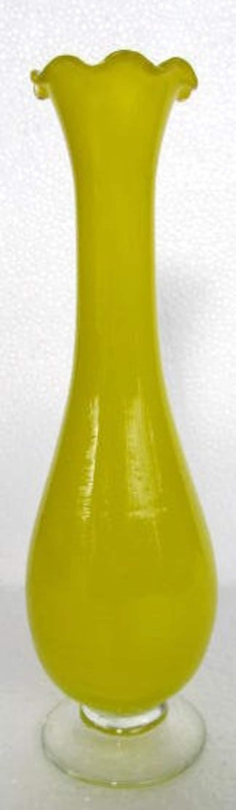 Handblown Mid-century Style Yellow Color Glass With Ruffled Top Design ...