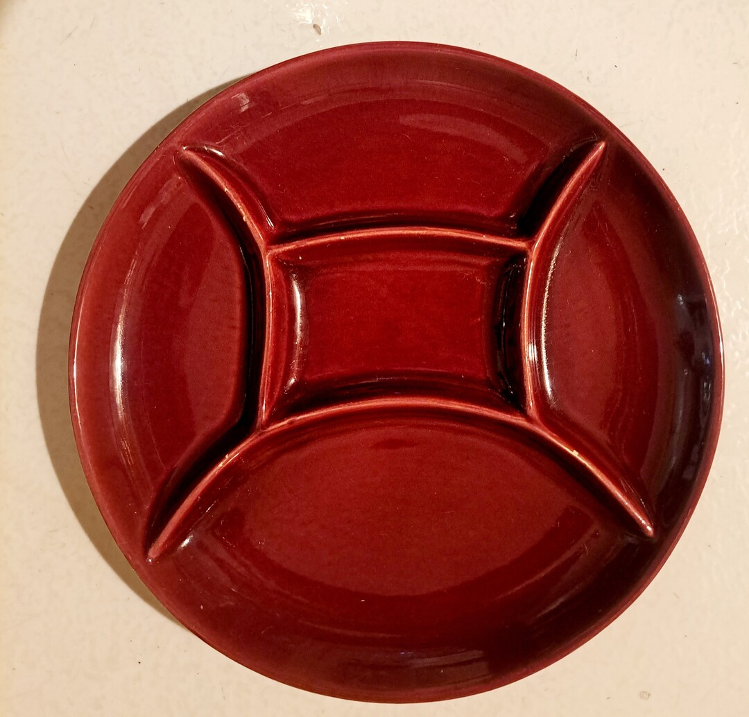 Vintage Kenro Cranberry Red Color Divided Melmac Collectible Dinner ...