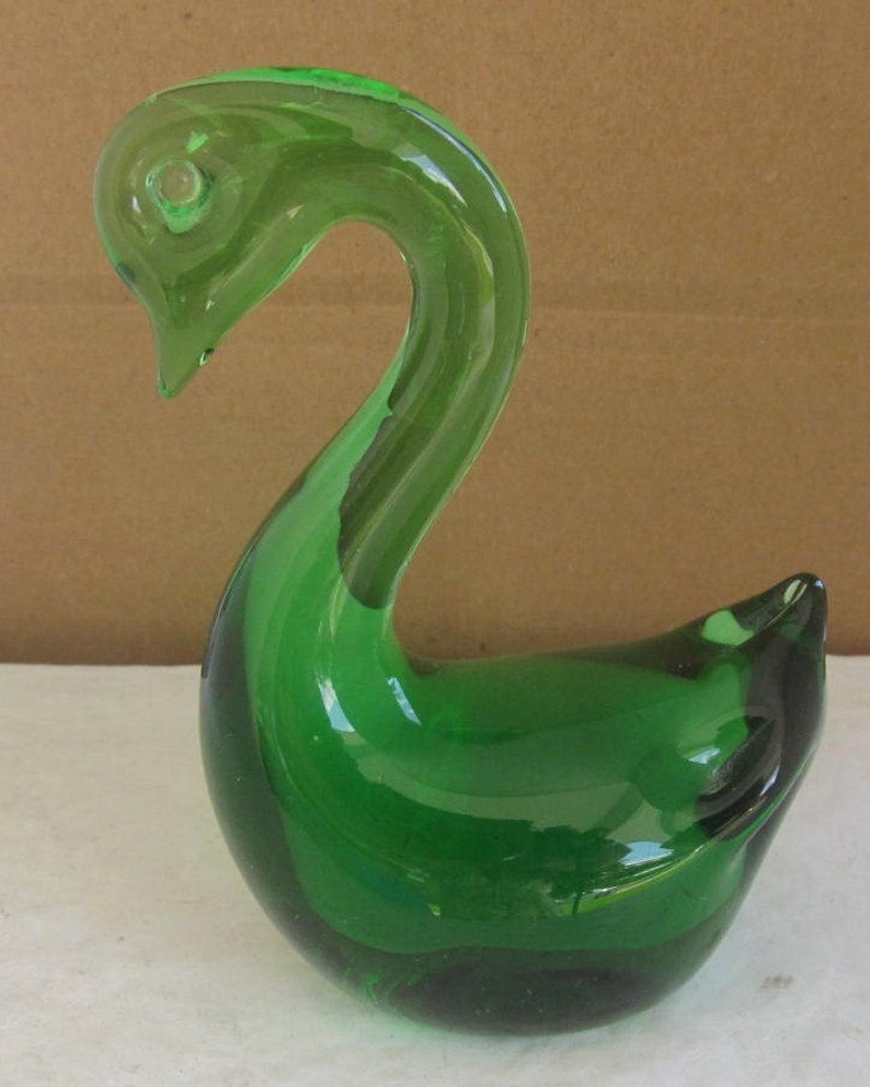 Viking Glass Hand-blown Solid Glass Swan Green Color Mid-century Style ...