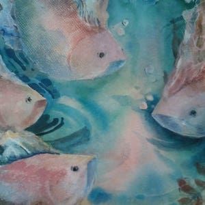 Original & Signed Phyllis Knight Mixed Media Art FISH Collage ...
