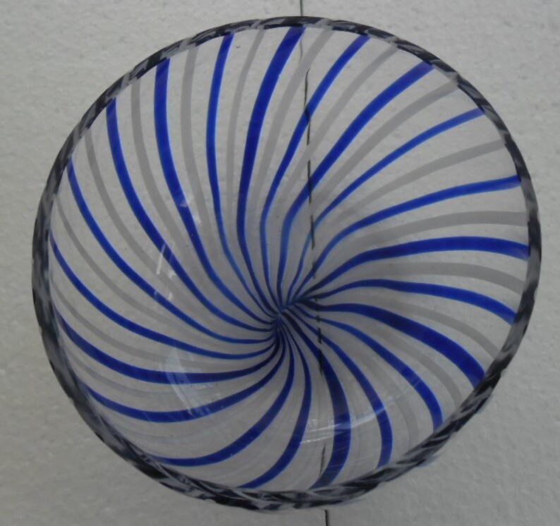 EASTERN GLASS Large Blue and White Striped Swirl Art Glass Serving Bowl ...