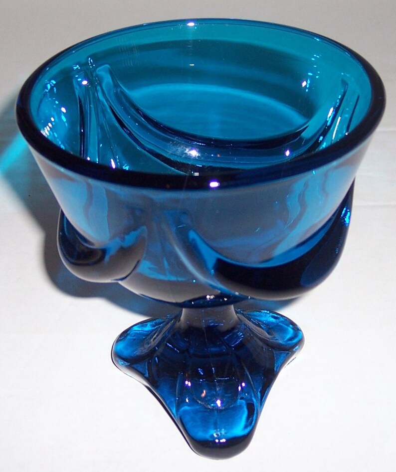 Vintage Serene Blue Solid Depression Pressed Glass Compote - Etsy