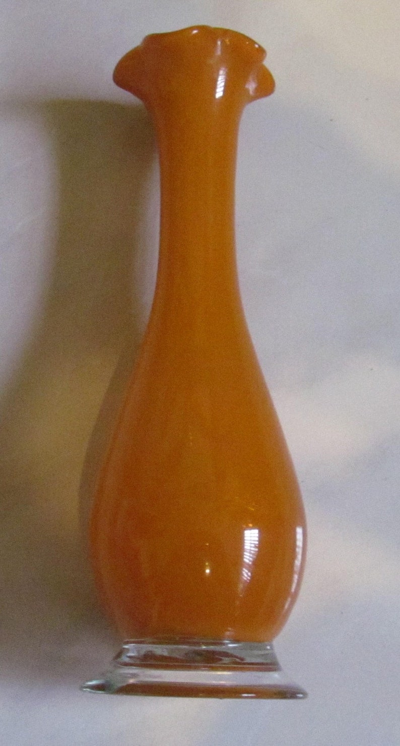Handblown Mid-century Style Orange Color Glass With Ruffled | Etsy