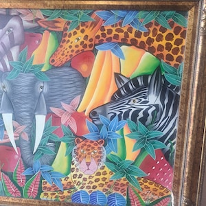 Signed P T Donald Haitian HAITI African Original" Animals" Canvas Art ...
