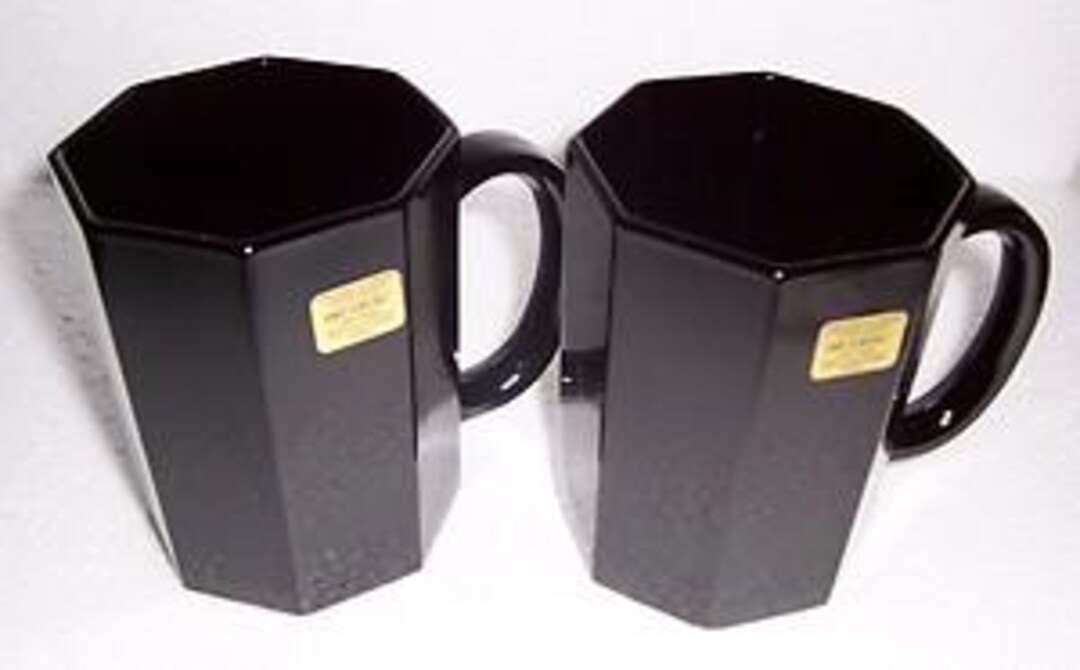 Vintage Arcoroc Octime Black Glass Mugs: Octagonal French Design - Etsy