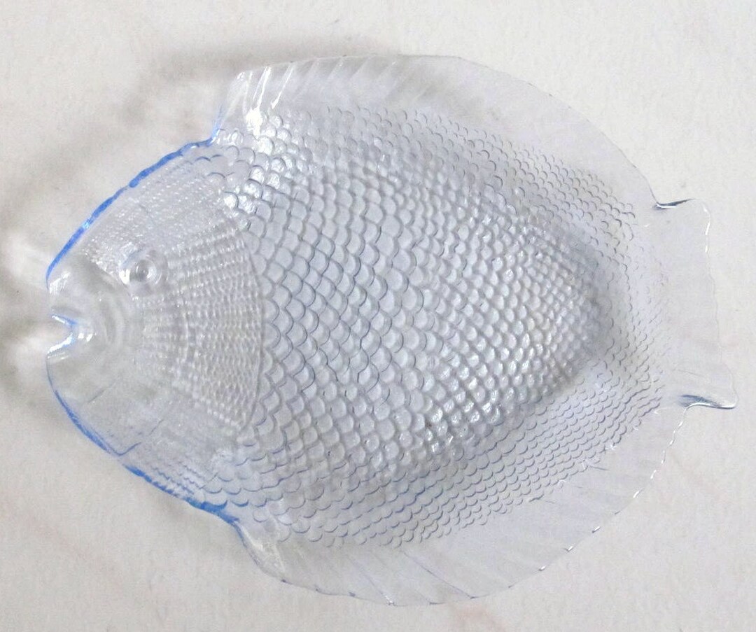 Pasabahce Sky Blue Pressed Glass Art Fish Large Dinner Serving Plate ...