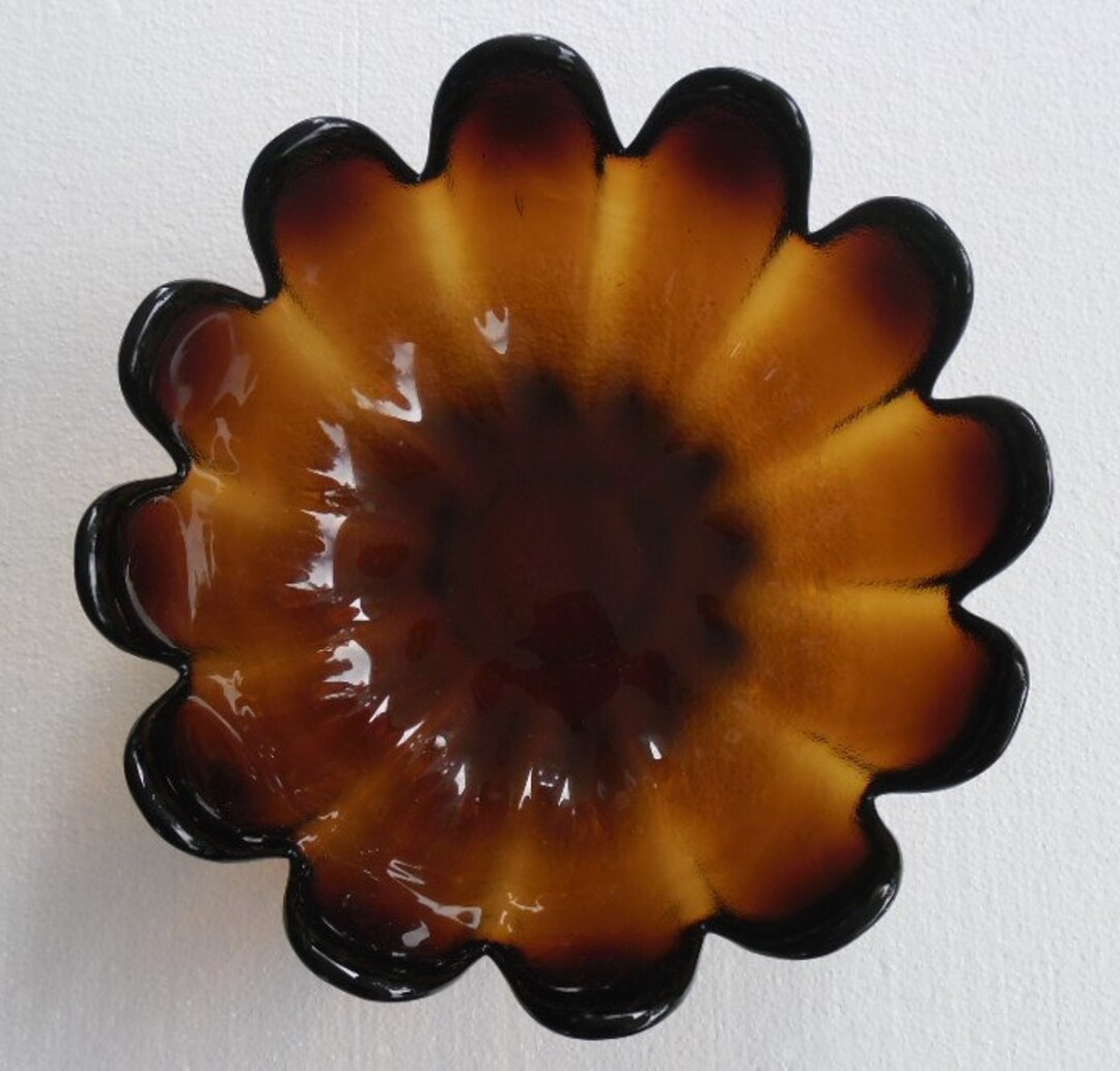Vintage Amber Indiana Glass Flower Petal Bowl - Mid-century Collectible ...
