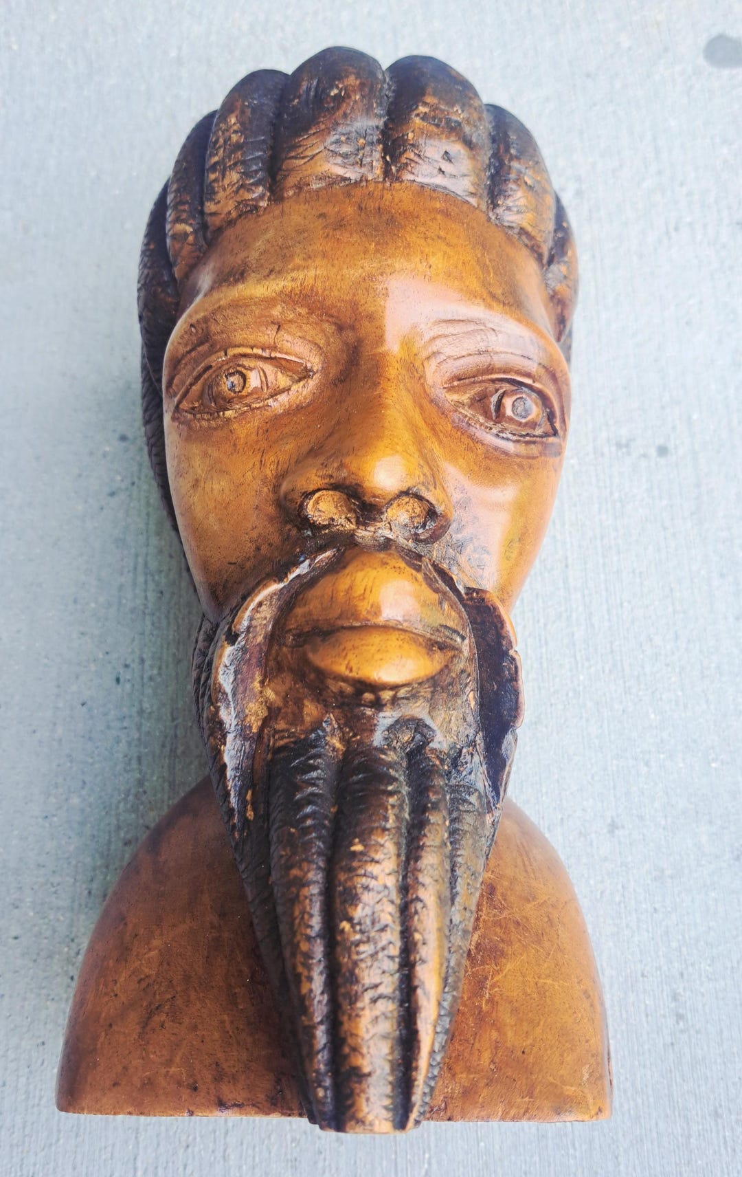 Vintage Hand Carved Dreadlocks Man Bust Wood Sculpture - African Art 11 ...