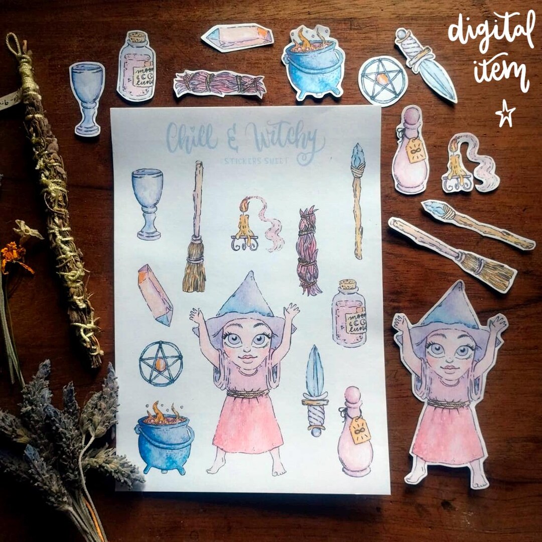 Chill & Witchy Printable Stickers Sheet / Print and Cut Stickers ...
