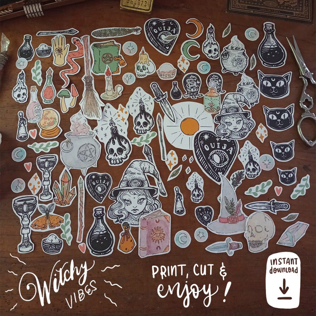 Witchy Printable Stickers Pack / Print and Cut Stickers / Digital ...