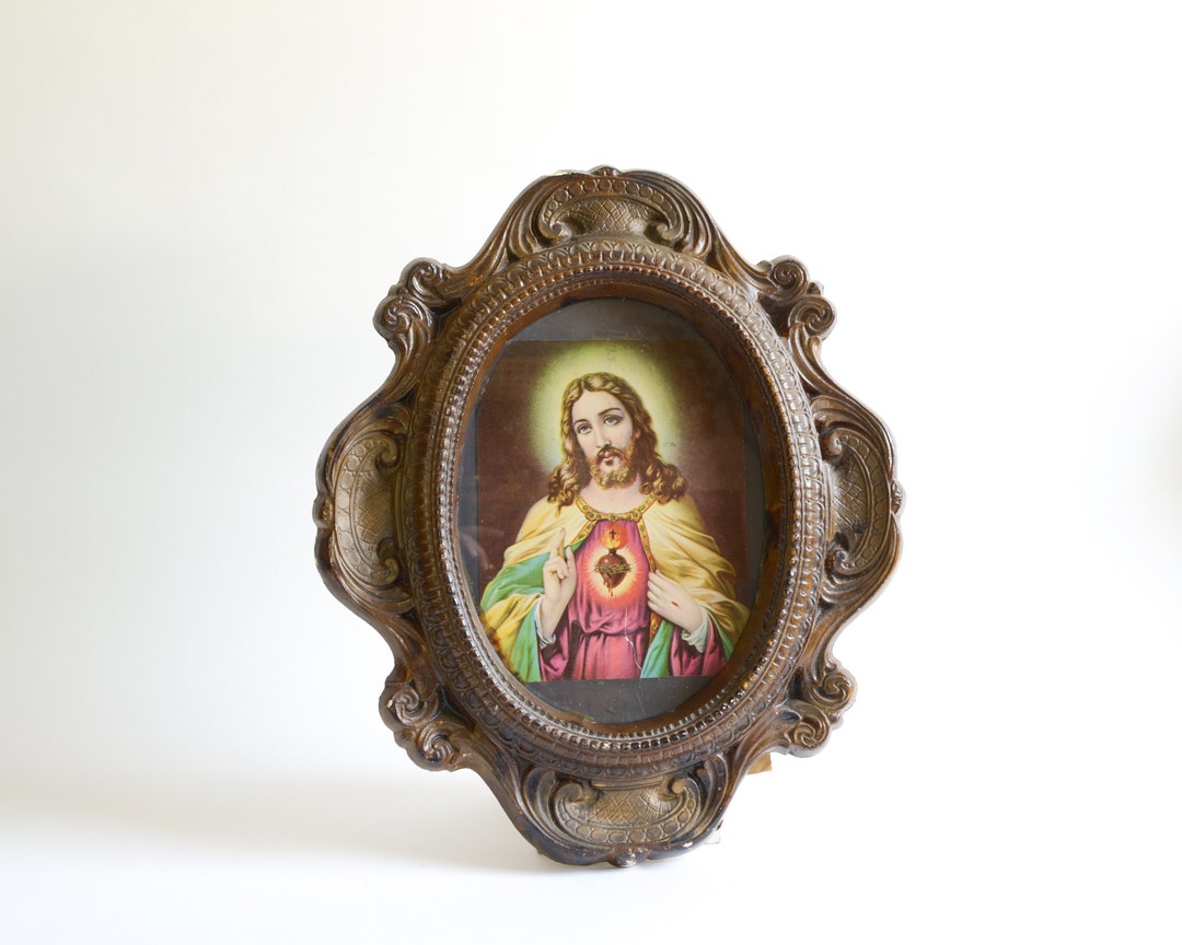 Vintage Framed Jesus Portrait Religious Art Gallery Wall Print - Etsy