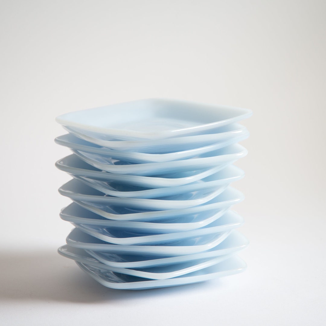 Vintage Square Saucers Set of 14, Anchor Hocking Blue Azurite Saucers ...