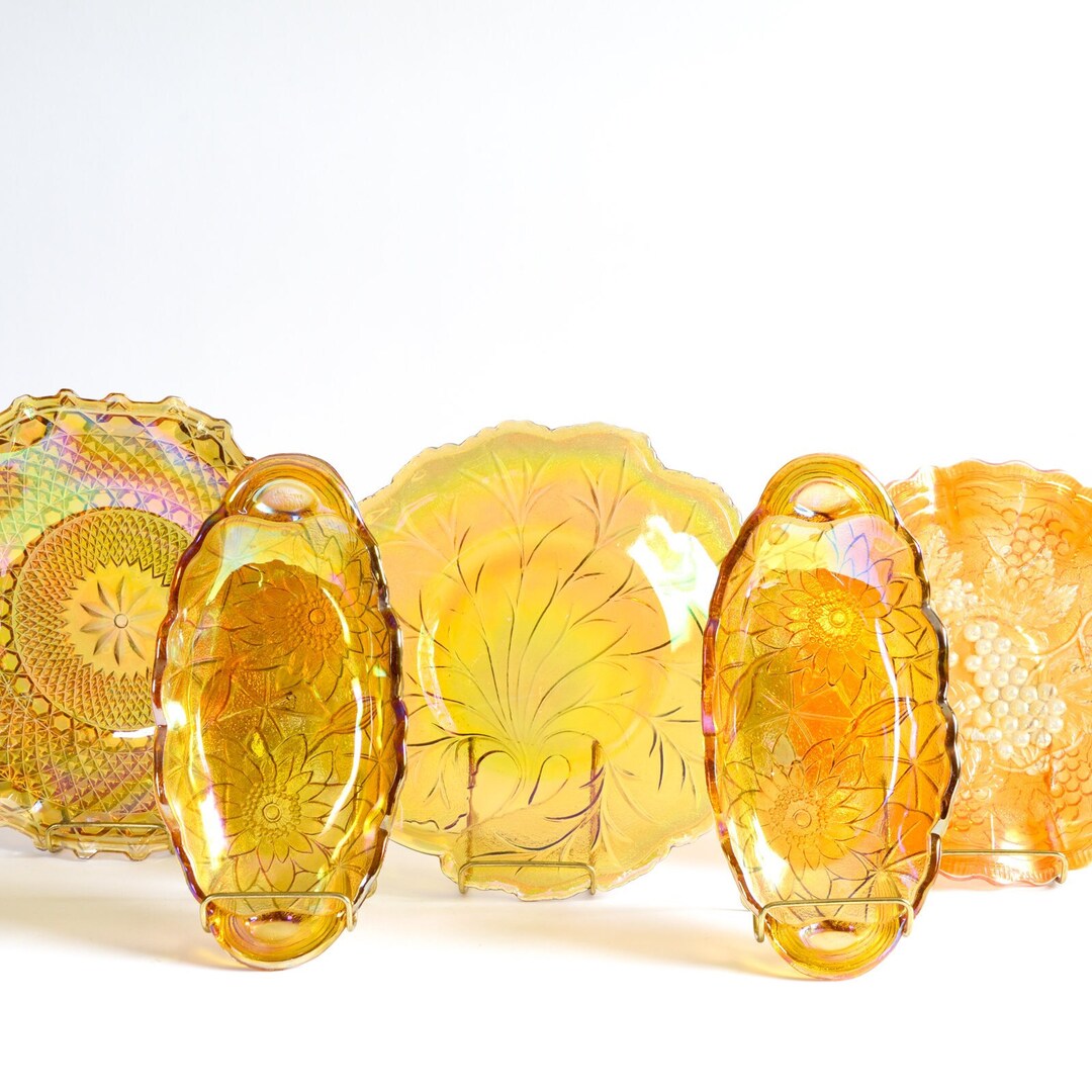 Carnival Glass Orange Tree of Life Platter Iridescent Dishes Vintage ...