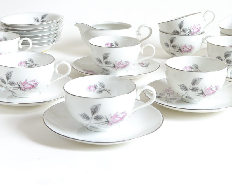 Bavarian China Silver Rose Pattern Vintage China Pink Rose | Etsy