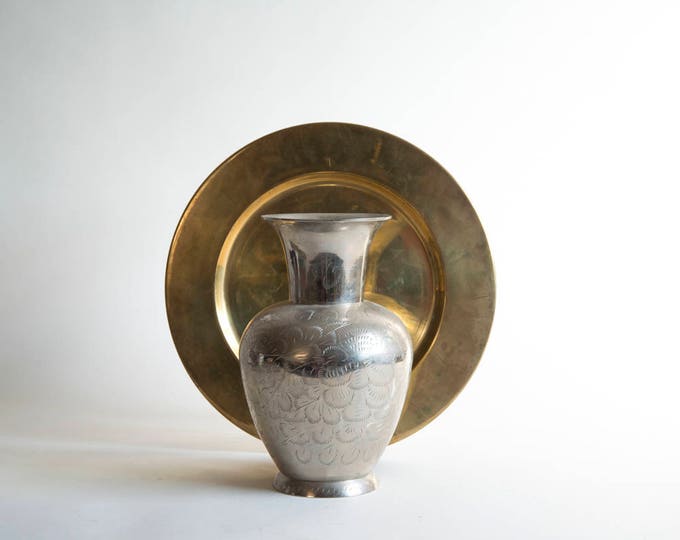 Vintage Silver Vase Etched Silver Plate Vase Silver Vase Table ...