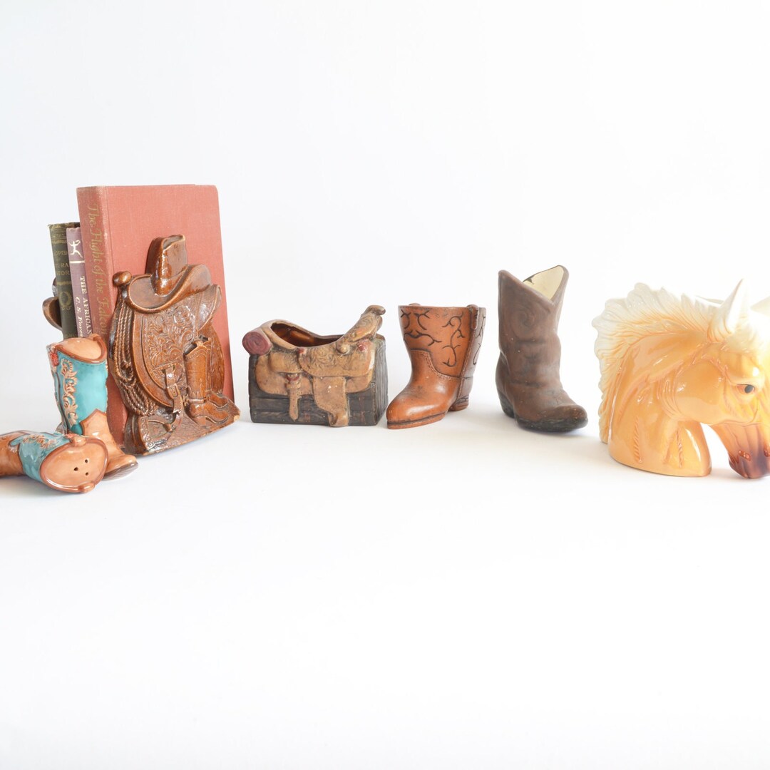 Western Cowboy Shelf Decor Collection With Boots, Saddles and Horses - Etsy