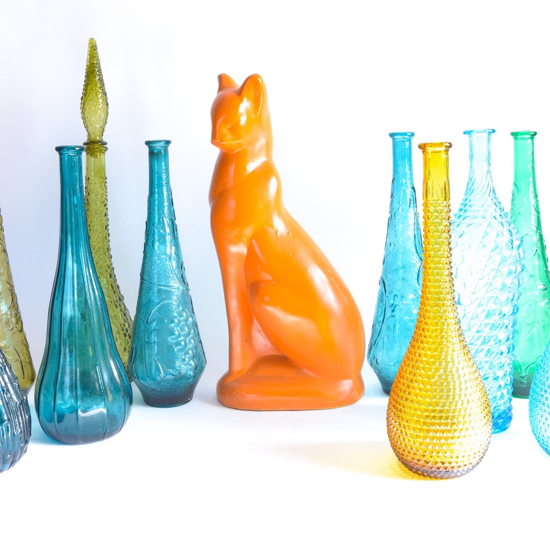 MOD Glass Vases | Empoli Glass Bottles | Blue Teal Green Decor | Tall ...