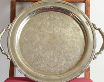 Vintage Oneida Silver Plated Round Serving Tray With Handles - Etsy